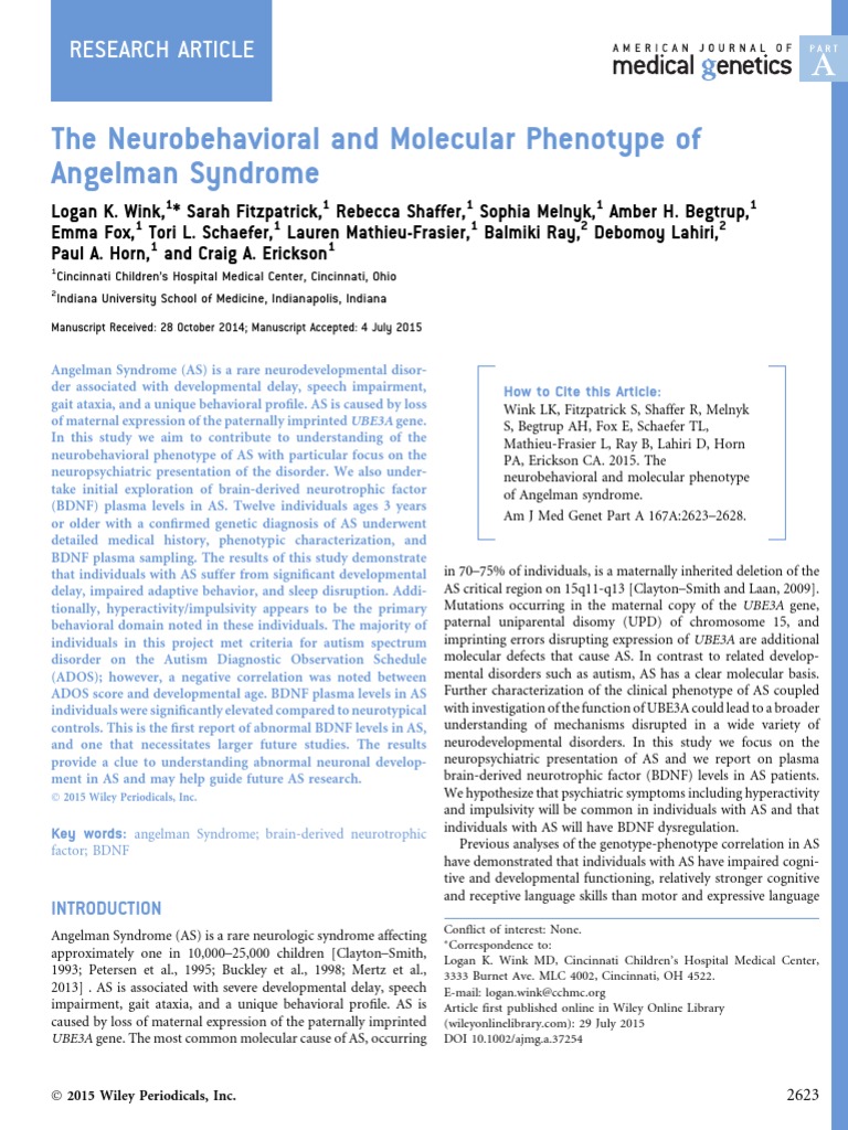 The Neurobehavioral and Molecular Phenotype of Angelman Syndrome | PDF ...