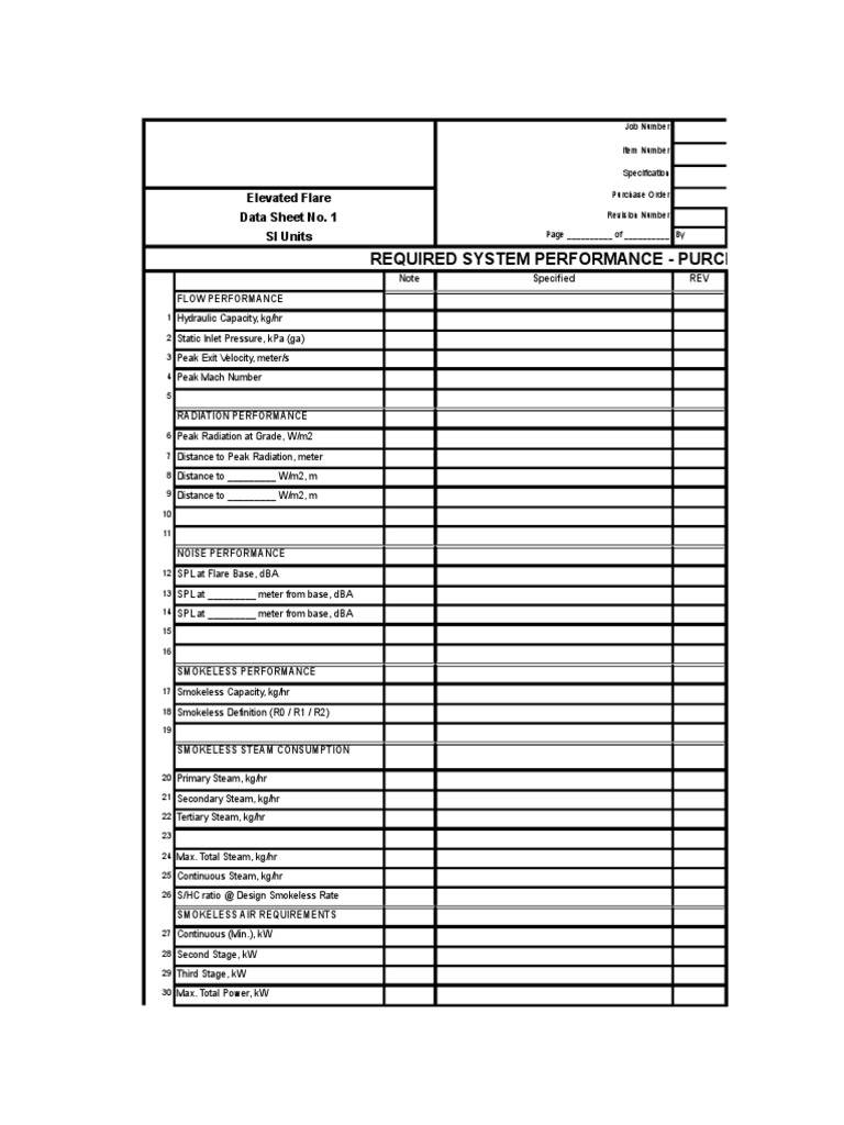 Required System Performance - Purchaser: Elevated Flare Data Sheet No ...