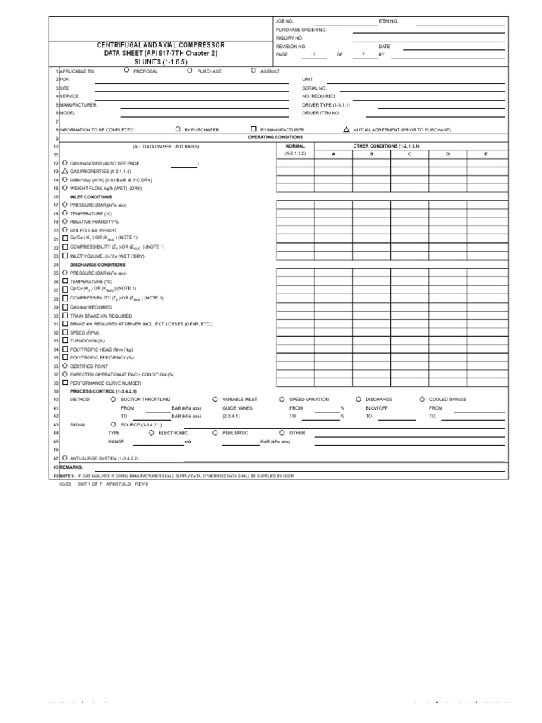 Centrifugal and Axial Compressor DATA SHEET (API 617-7TH Chapter 2) SI ...