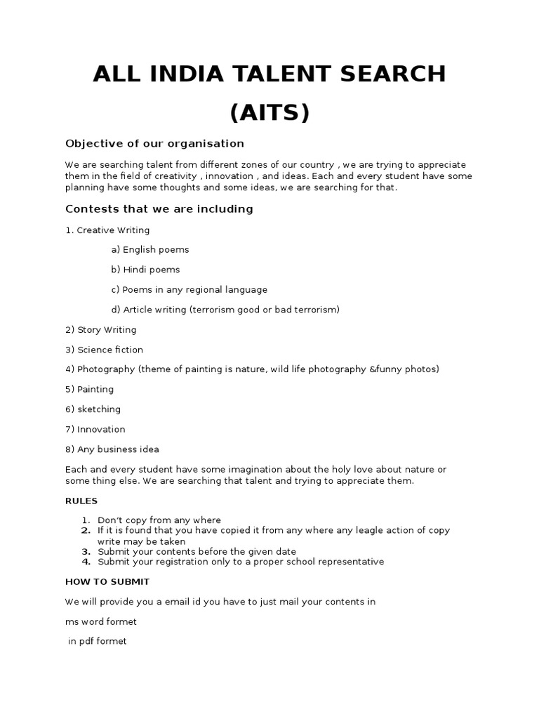 All India Talent Search Contest | PDF
