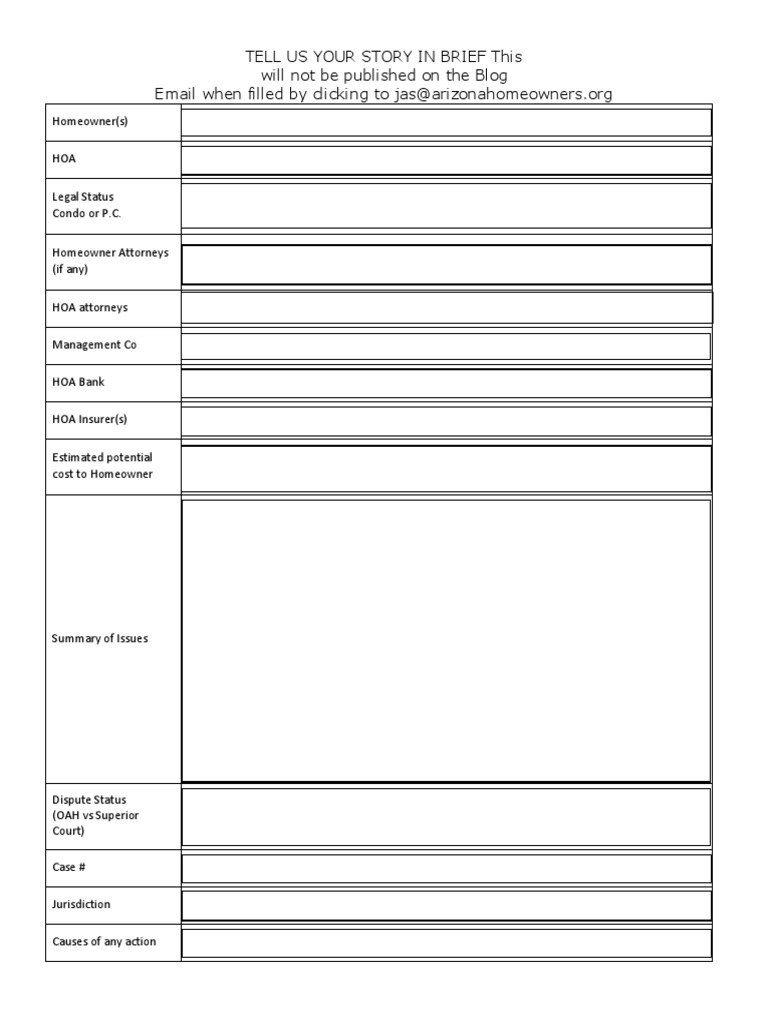 Homeowner Form Fillable Master - HOA Complaints | PDF | Politics ...