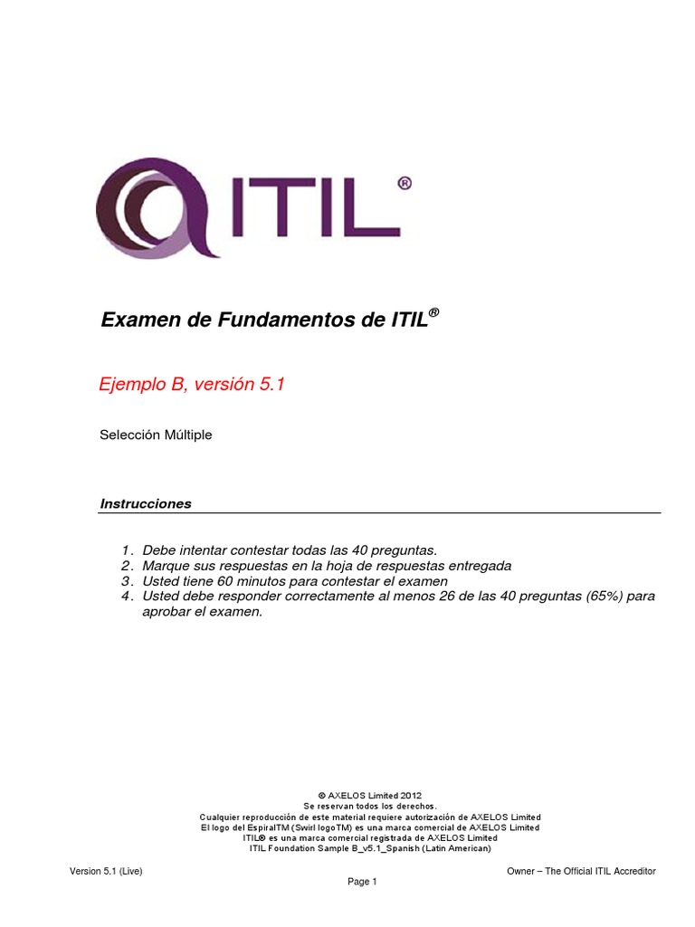 ITIL Foundation Sample B - v5.1 - Spanish (Latin American) | PDF | Itil ...