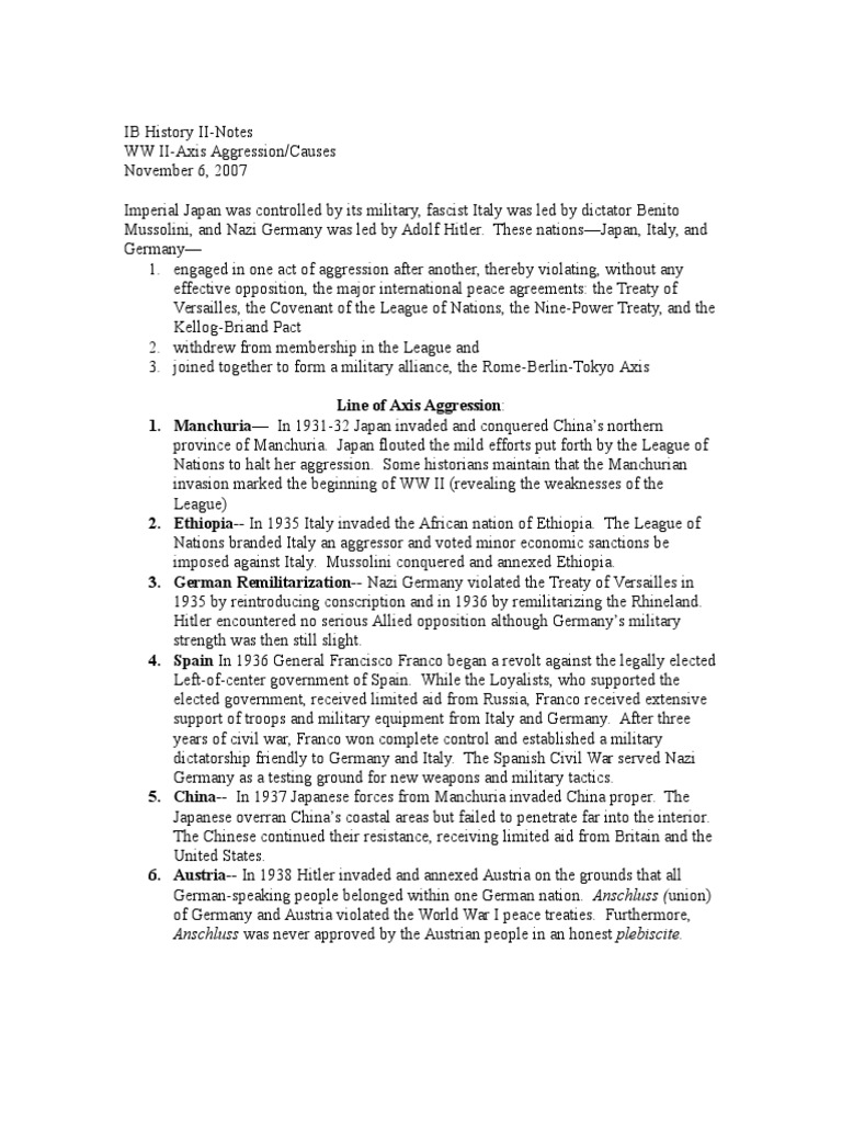 Axis Aggression Leading to WWII | PDF | Nazi Germany | Politics Of ...