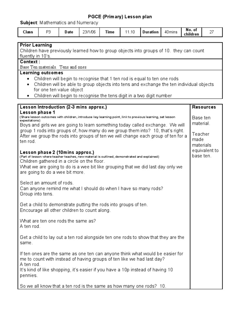 PGCE (Primary) Lesson Plan Subject: Mathematics and Numeracy | PDF ... PGCE (Primary) Lesson Plan Subject: Mathematics and Numeracy | PDF ...
