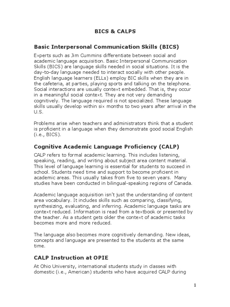 Bics and Calps | Language Acquisition | Interpersonal Communication