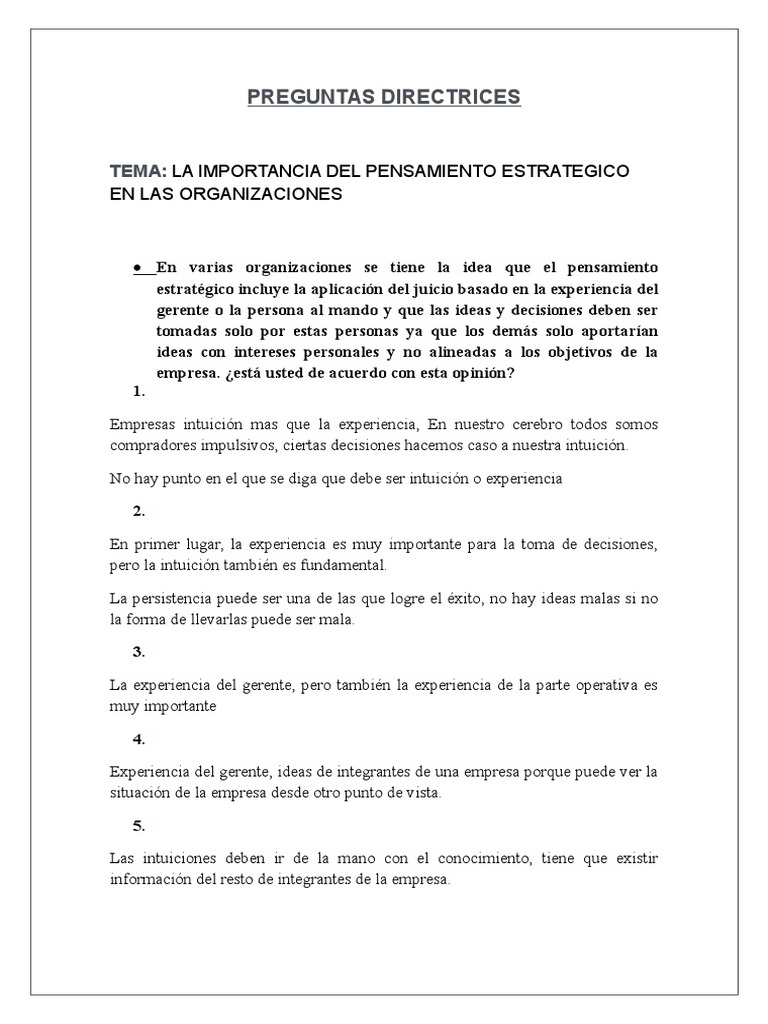 Preguntas-Directrices Resultado 2 | PDF | Intuición | Toma de decisiones