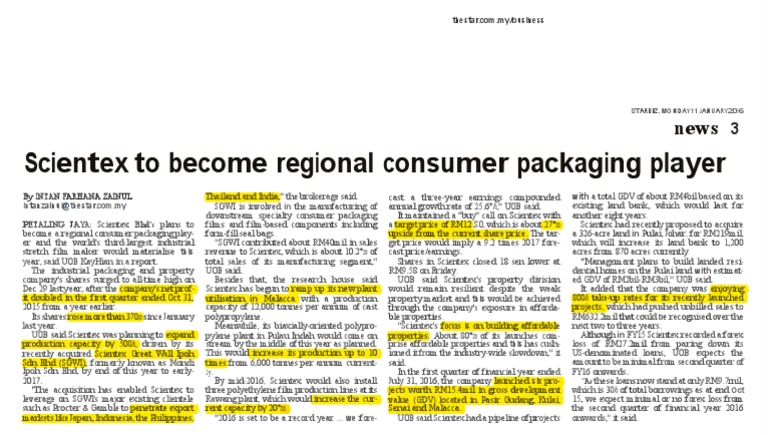 Scientex To Become Regional Consumer Packaging Player: Growth With ...