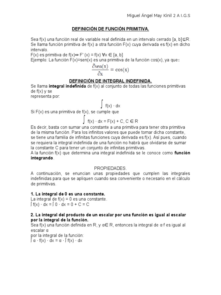Definición de Función Primitiva | PDF | Integral | Función (Matemáticas)