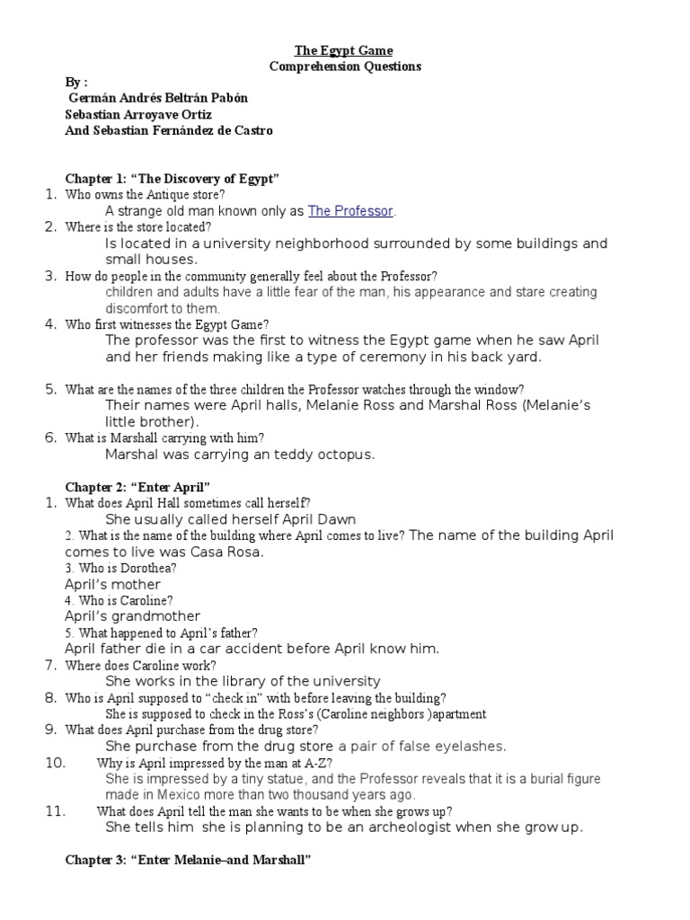 Egypt Game: Comprehension Guide | PDF | Ancient Egypt | Egyptian ...