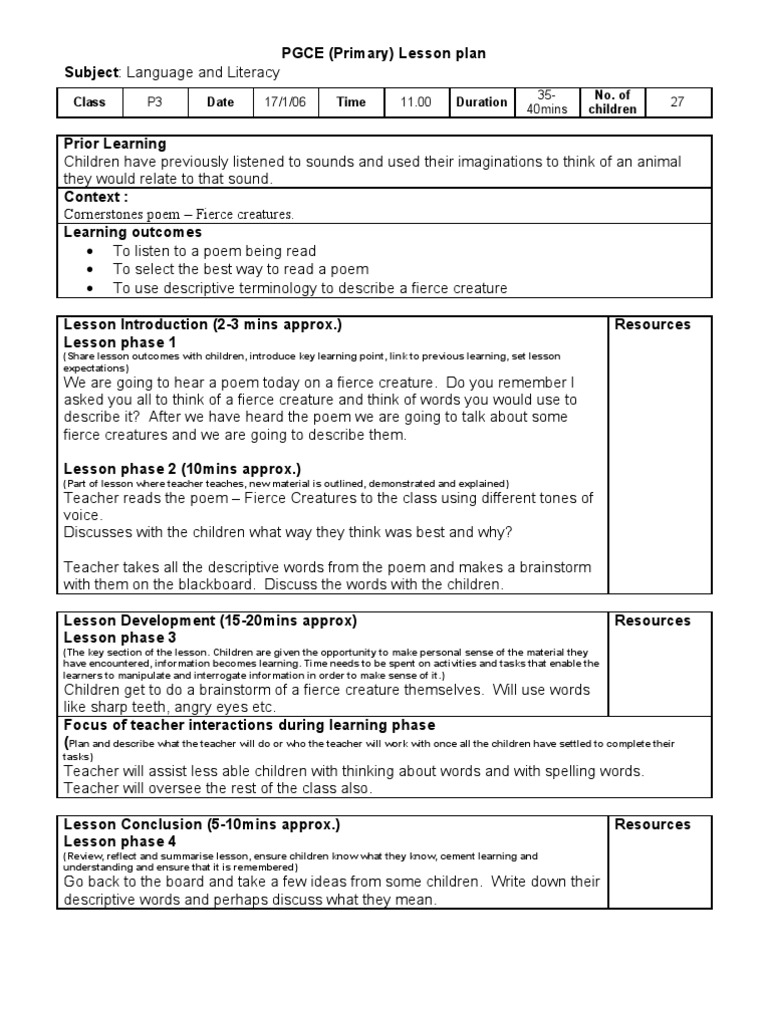 Poetry Lesson Plan 2 | PDF | Lesson Plan | Teachers