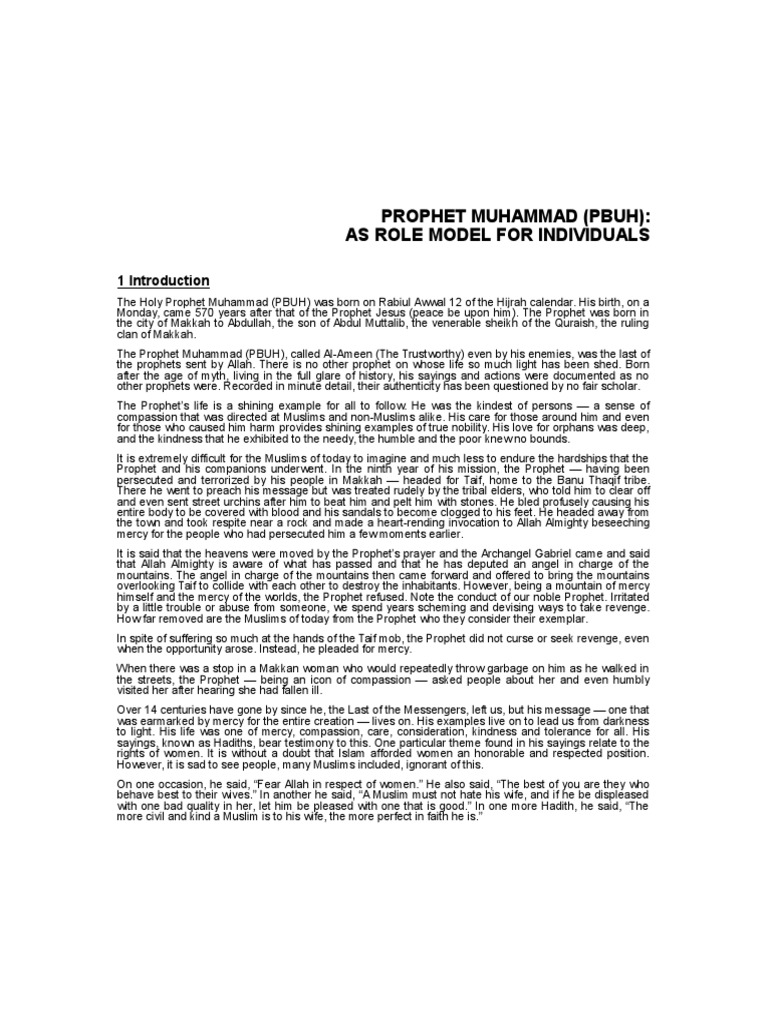 08-Muhammad (PBUH) As Role Model For Individuals | PDF | Muhammad | Sahabah