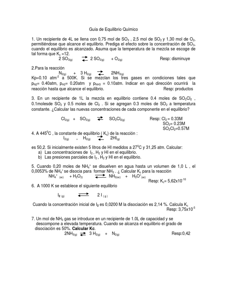 Equilibrio Químico Otoño 2016pdf Pdf Equilibrio Químico Mole