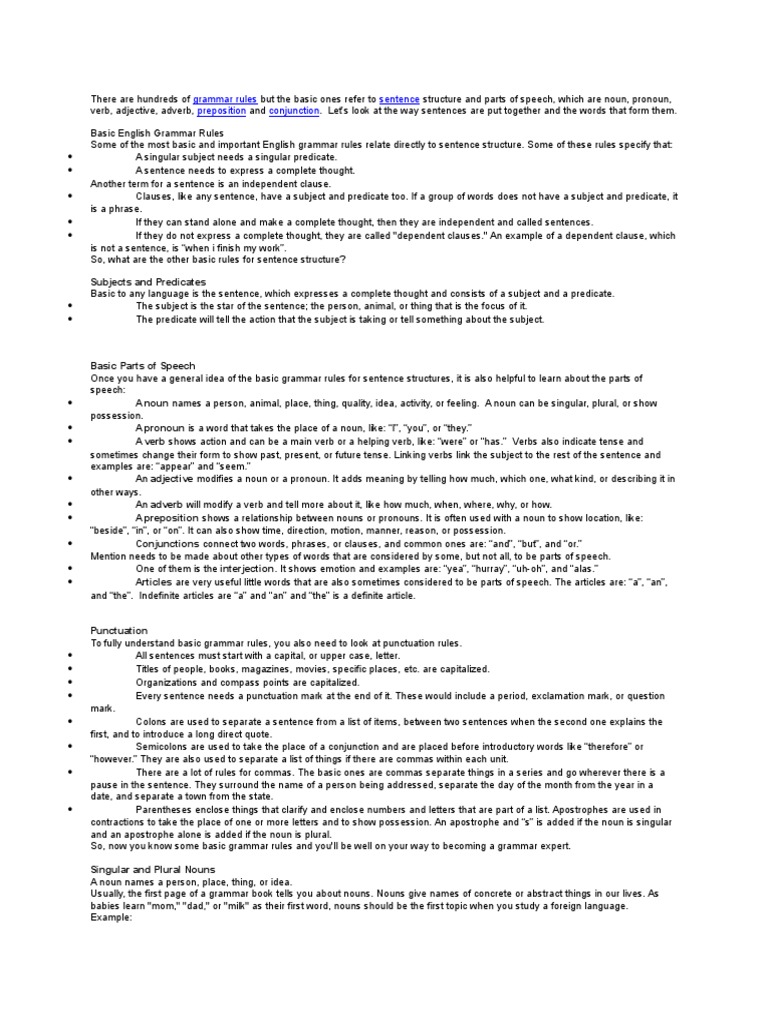 Basic English Grammar Rules | PDF | English Grammar | Predicate (Grammar)