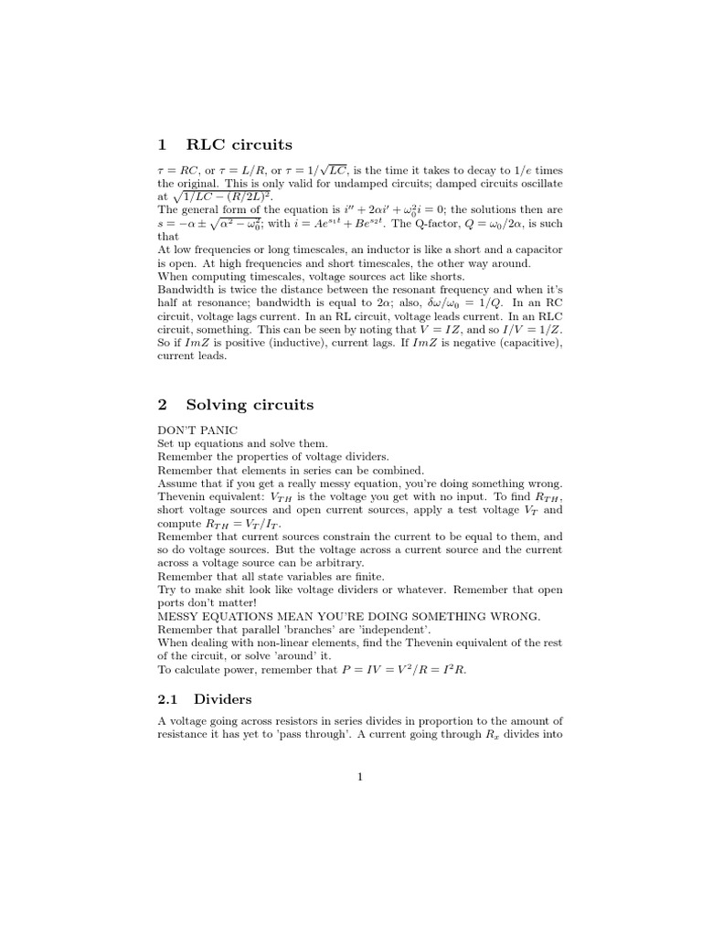 RLC Cheat Sheet | Series And Parallel Circuits | Electricity