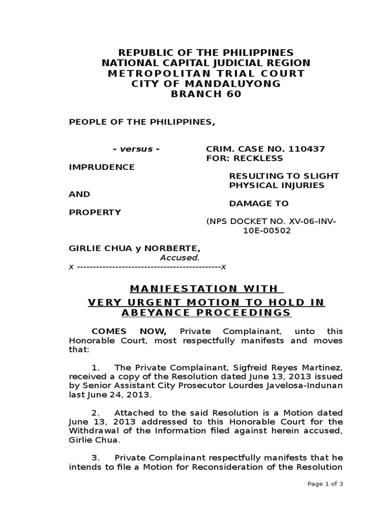 Motion To Defer Proceedings | PDF | Virtue | Judiciaries