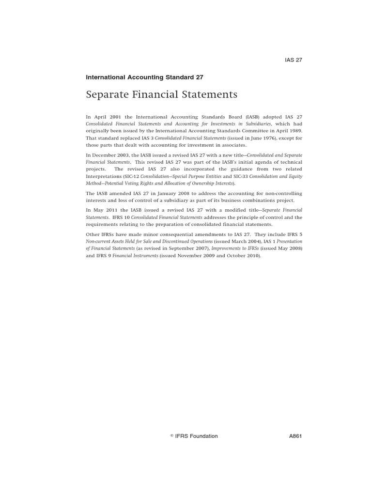 Separate Financial Statements: International Accounting Standard 27 ...