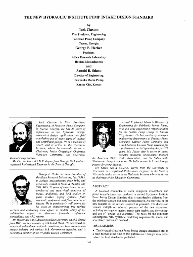 The New Hydraulic Institute Pump Intake Design Standard | PDF