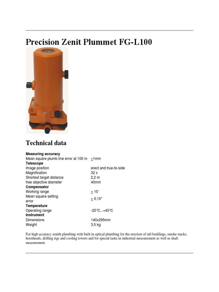 FG-L100 Precision Plummet Specs | PDF | Teaching Methods & Materials