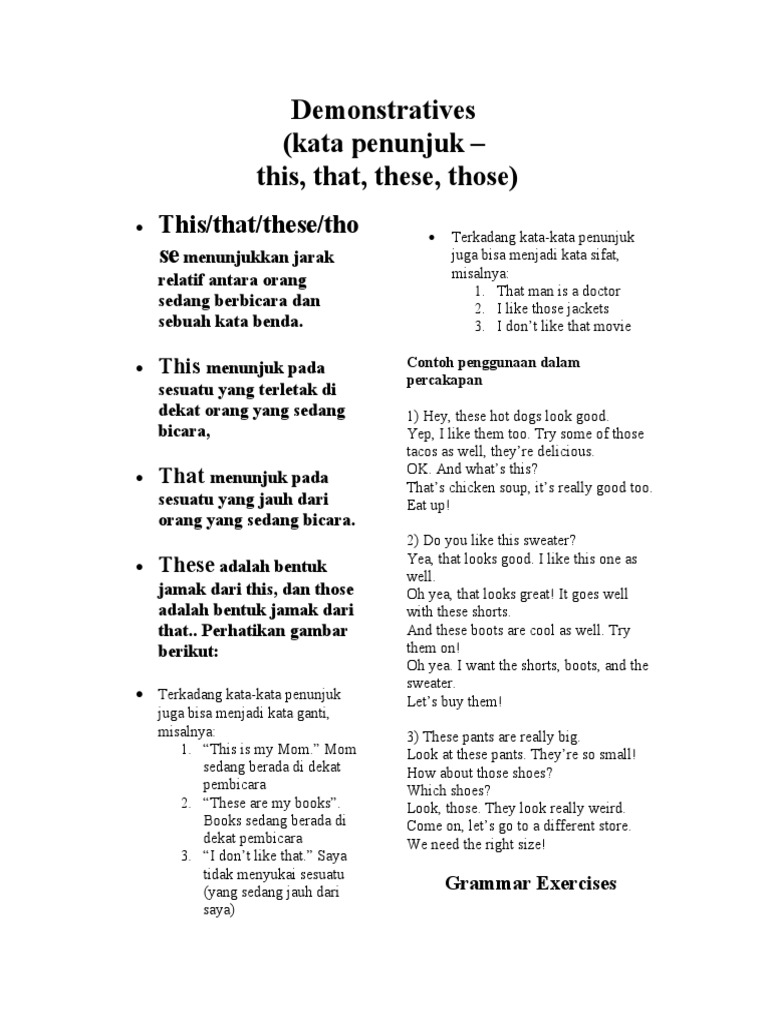 Understanding Demonstratives in English | PDF | Clothing
