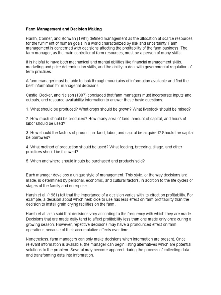 Farm Management and Decision Making | PDF | Factors Of Production | Farms