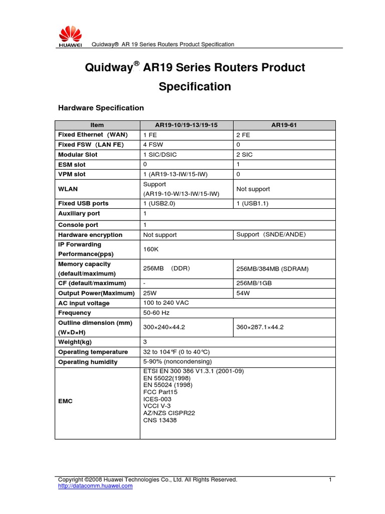 Quidway AR19 Series Routers Product Specification | PDF | I Pv6 ...