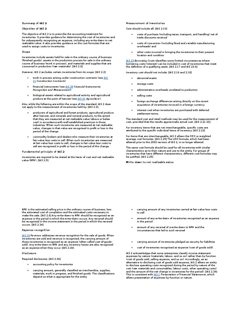 Summary of IAS 2 | Inventory | Income Statement