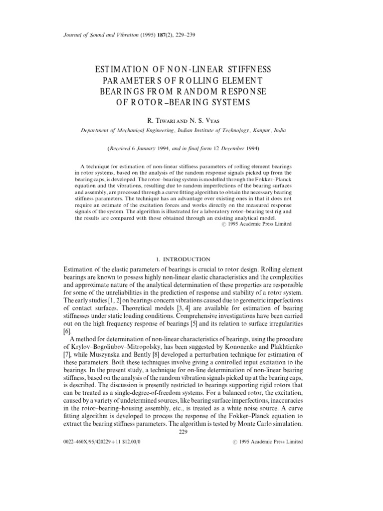 Tiwari - Non Linear Stiffness Bearing Parameters | PDF | Bearing (Mechanical) | Nonlinear System