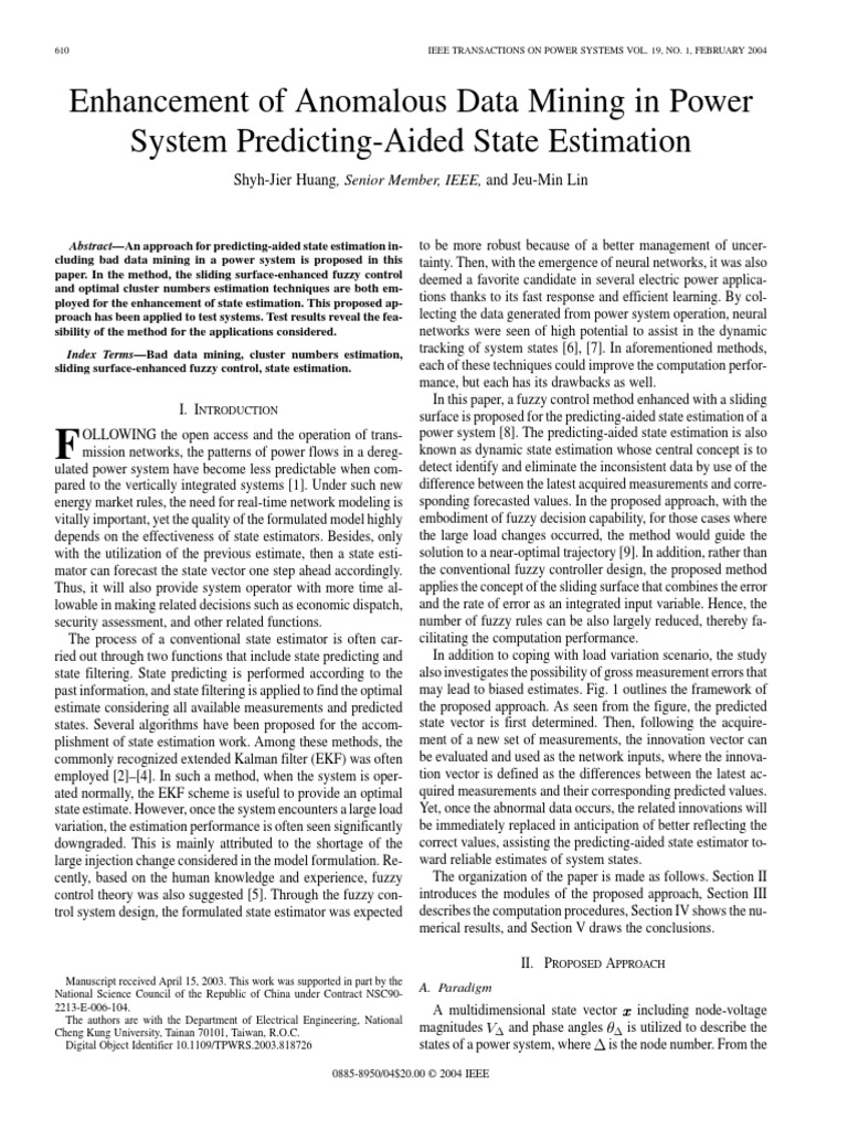 Enhancement of Anomalous Data Mining in Power System Predicting-Aided State Estimation | PDF ...