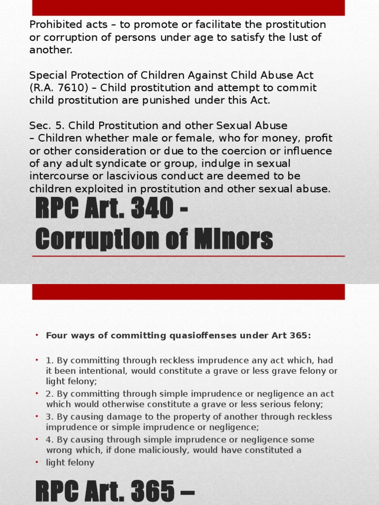 RPC Art. 340 - Corruption of Minors | PDF