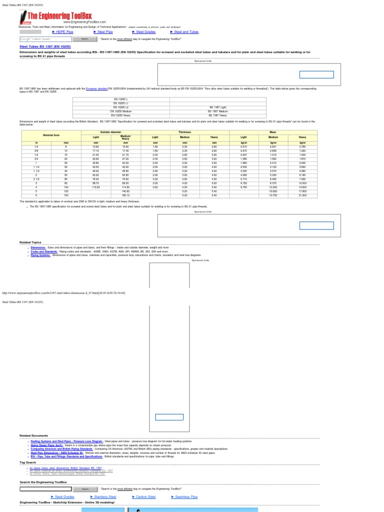 Steel Tubes BS 1387 (EN 10255) PDF | PDF | Sketch Up | Pipe (Fluid ...