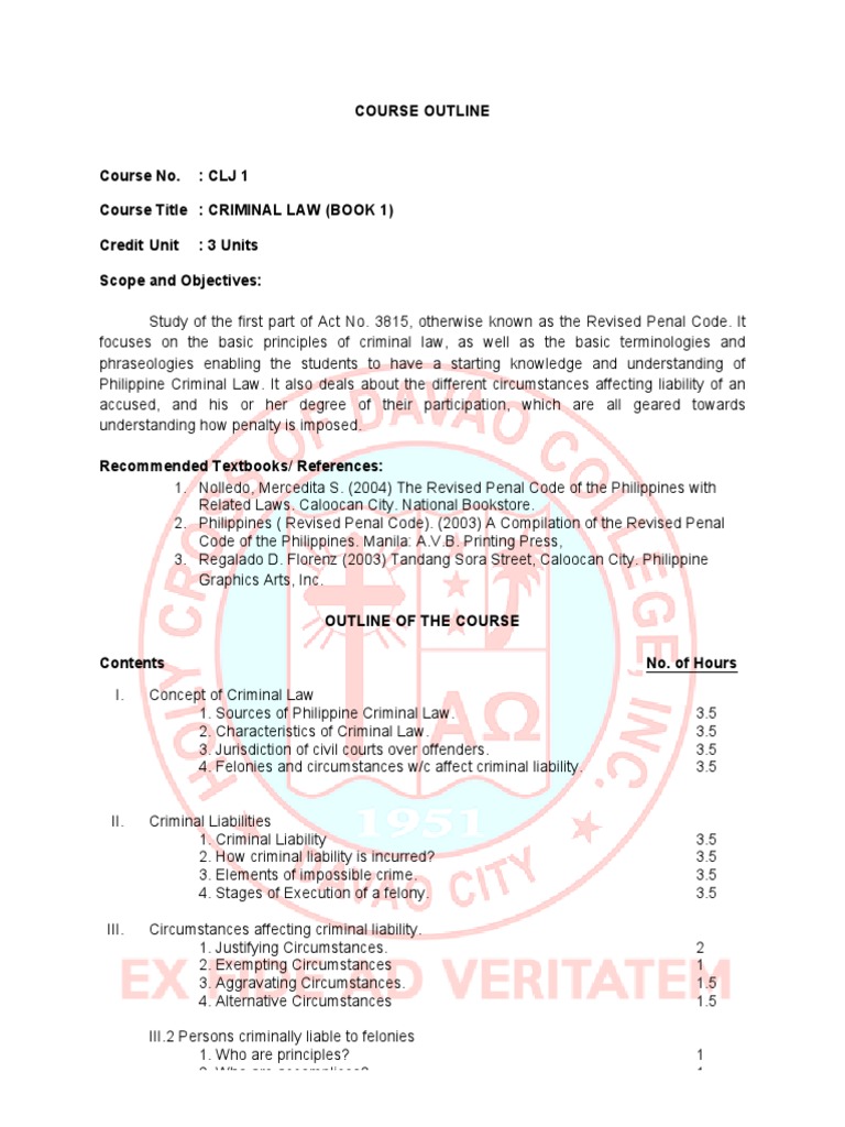 CLJ 1 Criminal Law Book 1 | PDF