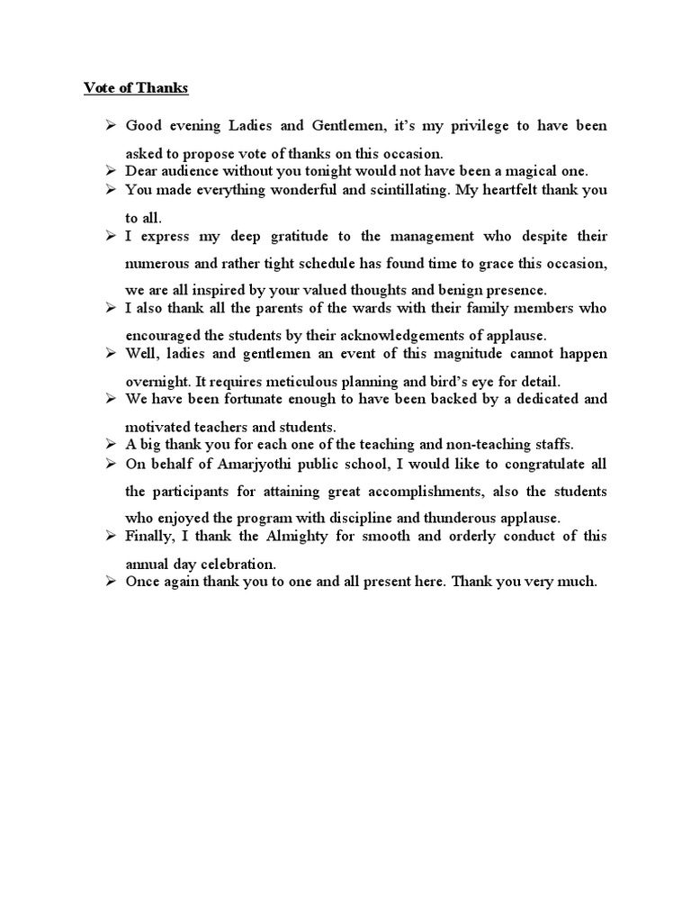 Vote of Thanks | PDF