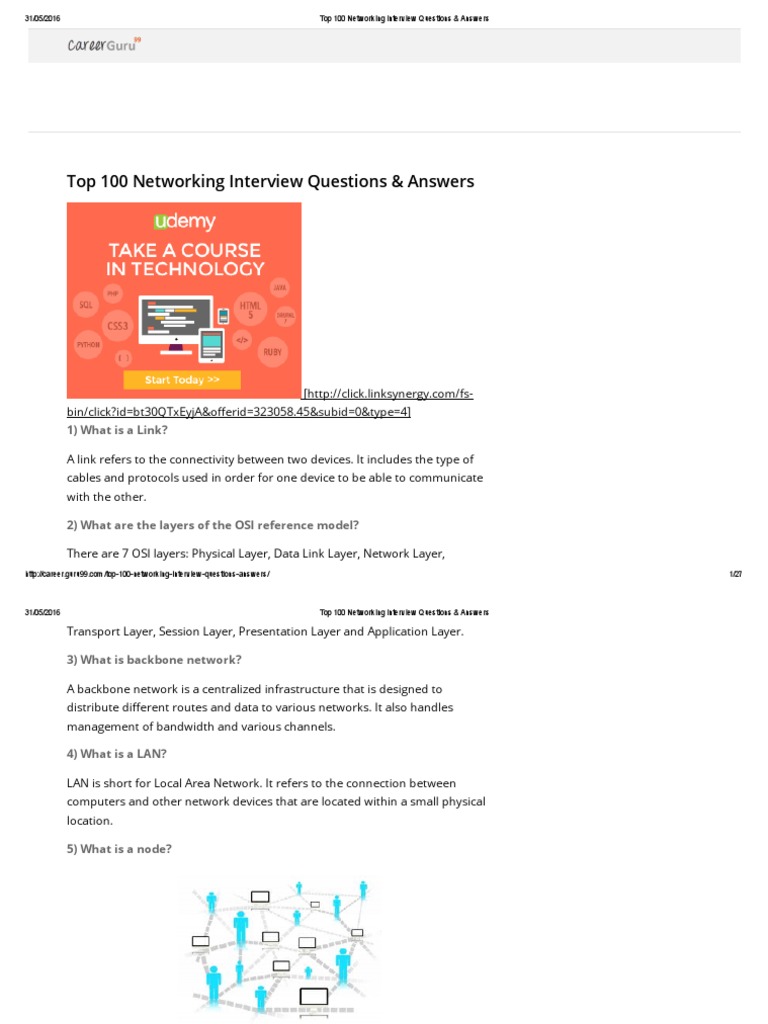 Top 100 Networking Interview Questions & Answers | PDF