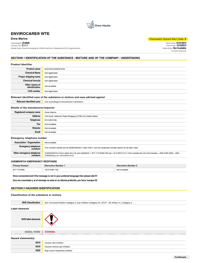 Envirocare Wte Msds | Chloride | Waste Management