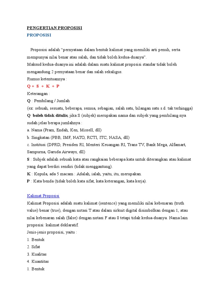 Pengertian Proposisi | PDF