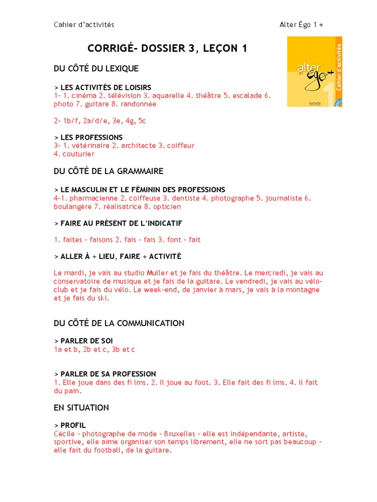 Corrigé Dossier 3 Leçon 1 Alter Égo 1 | PDF