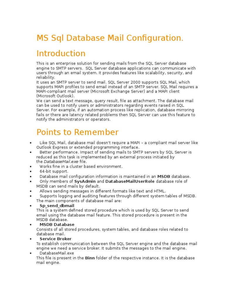 Ms Sql Database Mail Configuration Download Free Pdf Microsoft Sql Server Databases 