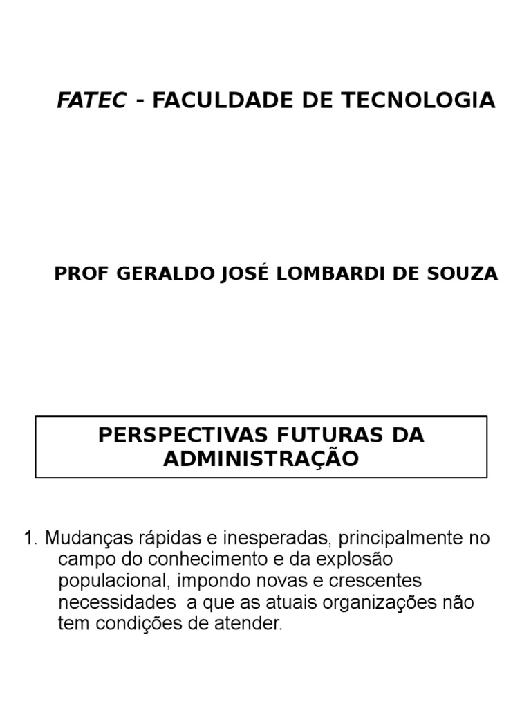 Perspectivas Futuras da Administração | PDF | Internacionalização ...