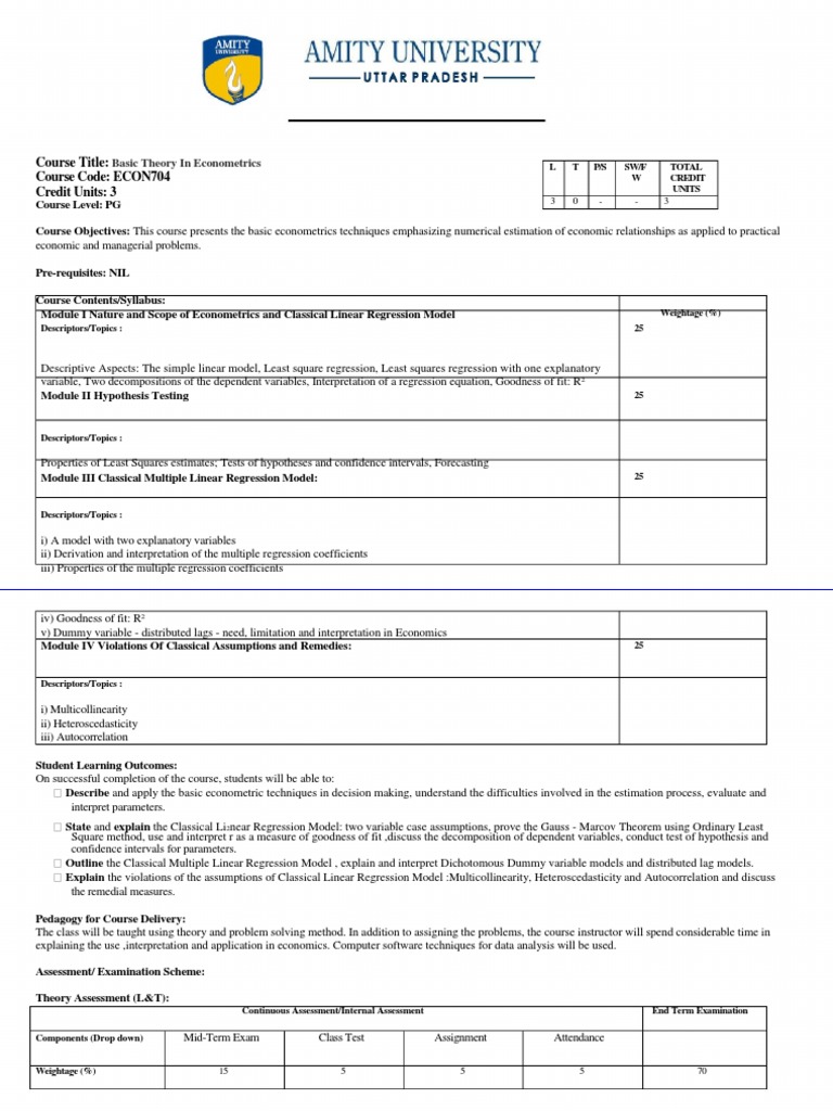 Econ 704 | PDF | Econometrics | Regression Analysis