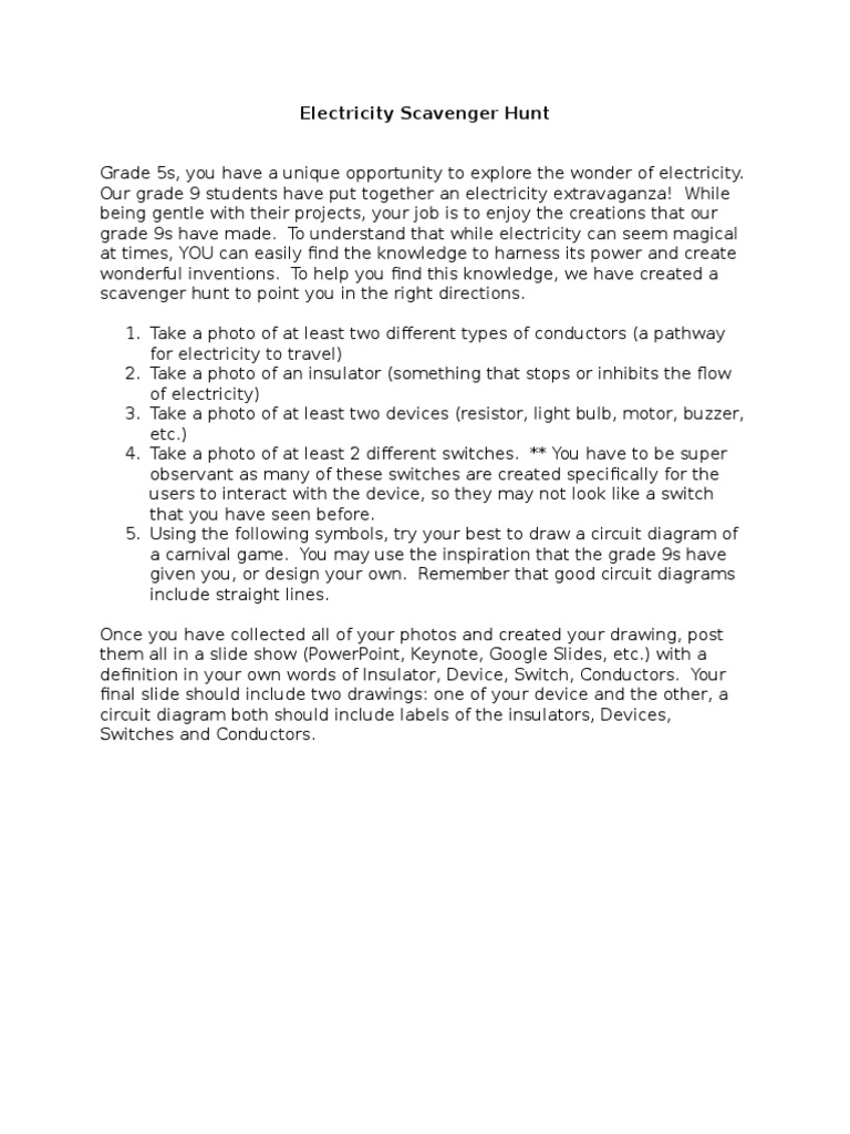Electricity Scavenger Hunt | PDF | Switch | Electricity