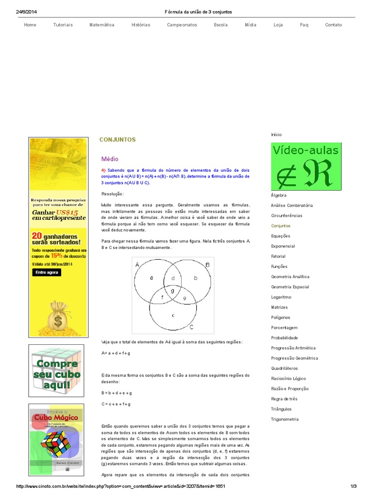 Fórmula Da União de 3 Conjuntos | Download grátis PDF | Conjunto ...