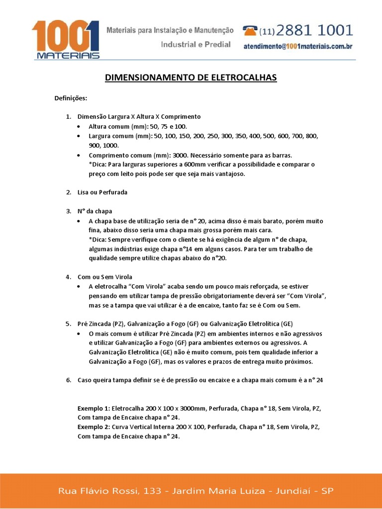 Dimensionamento de Eletrocalhas | PDF