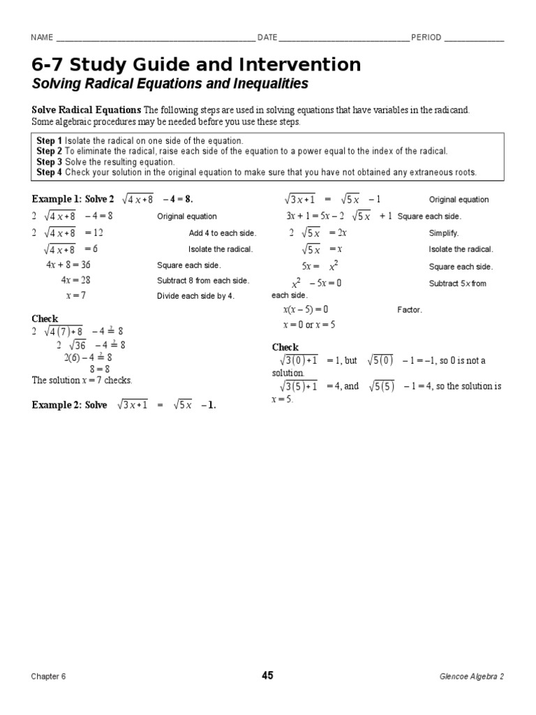 12 - Solving Radical Equations and Inequalities | Download Free PDF ...