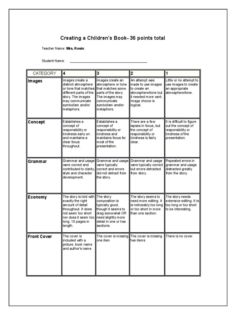 Children's Book Project Rubric | PDF | Communication | Cognition