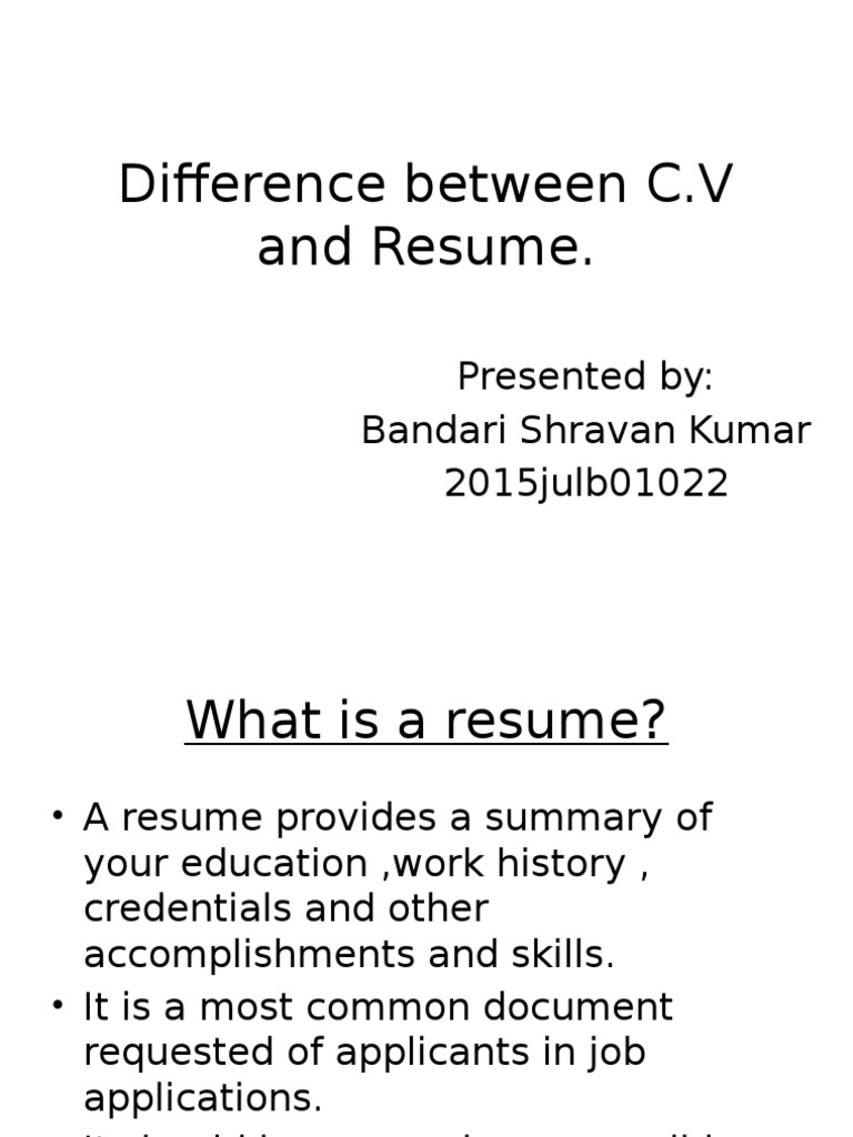 Difference Between Resume and Curriculum Vitae | PDF