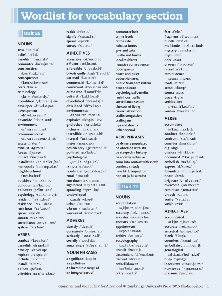 Grammar Vocabulary Advanced Wordlist PDF | PDF | Adverb | Infection