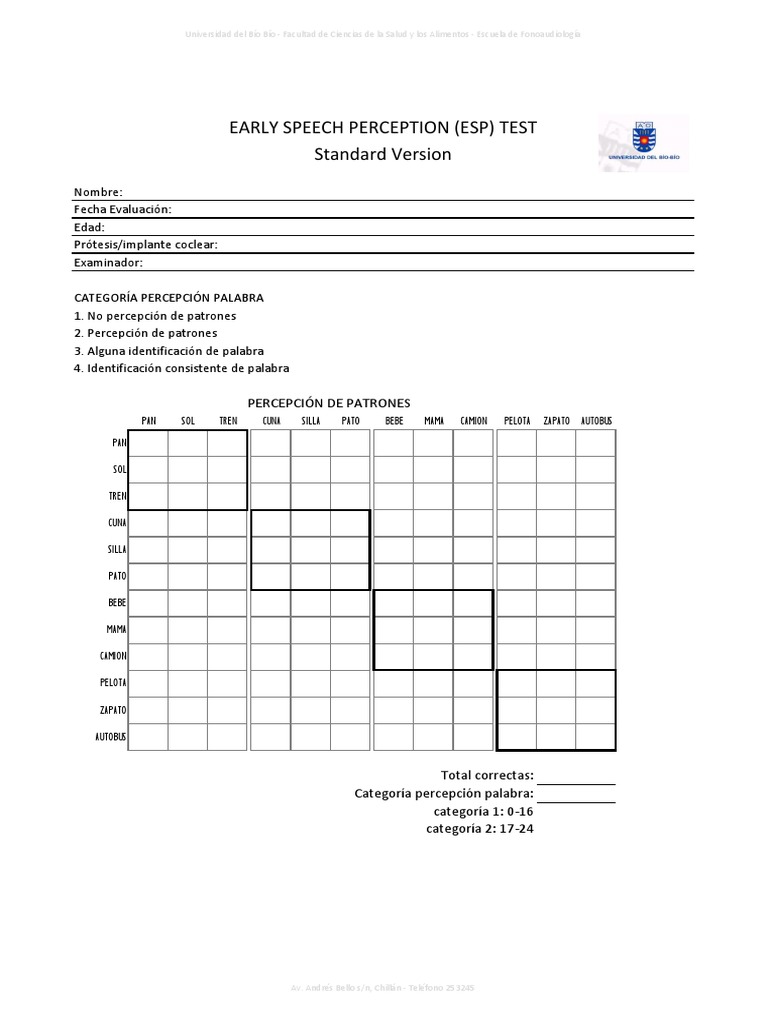 Test de Percepción Temprana del Habla | PDF | Salud y bienestar