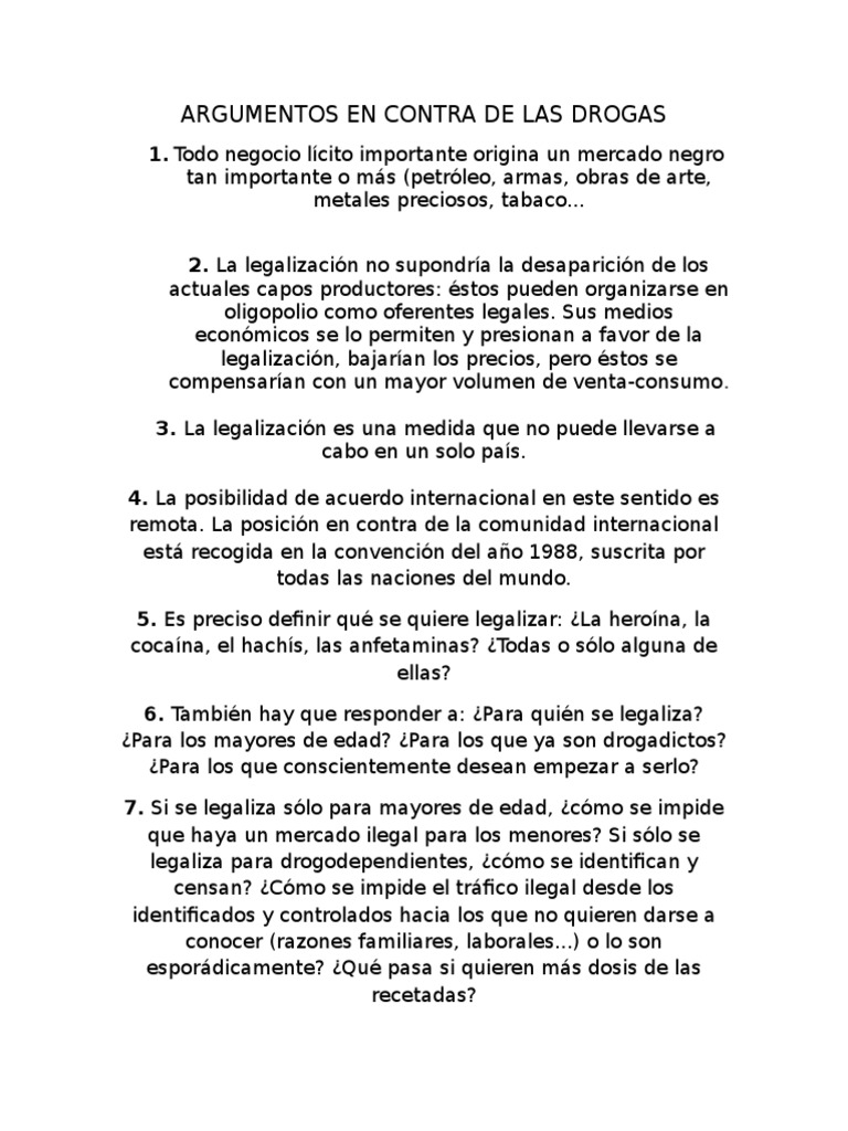Argumentos en Contra de La Legalizacion de Las DROGAS 3° | PDF | La dependencia de sustancias ...