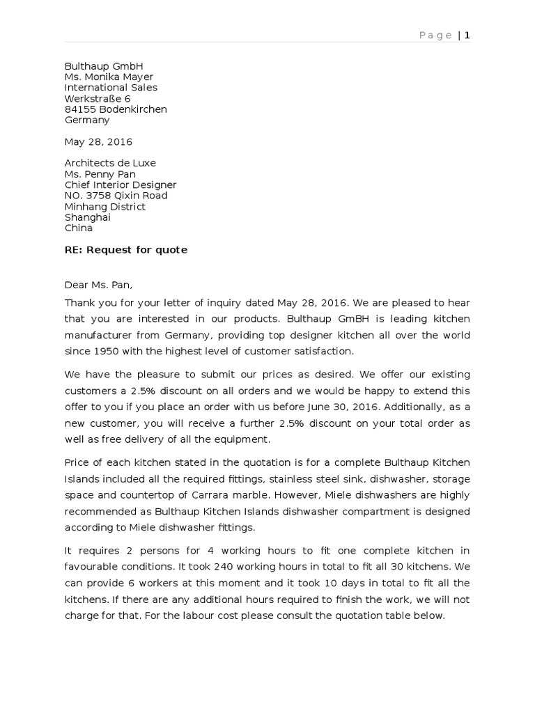 Quotation Reply Letter | PDF | Receipt | Kitchen