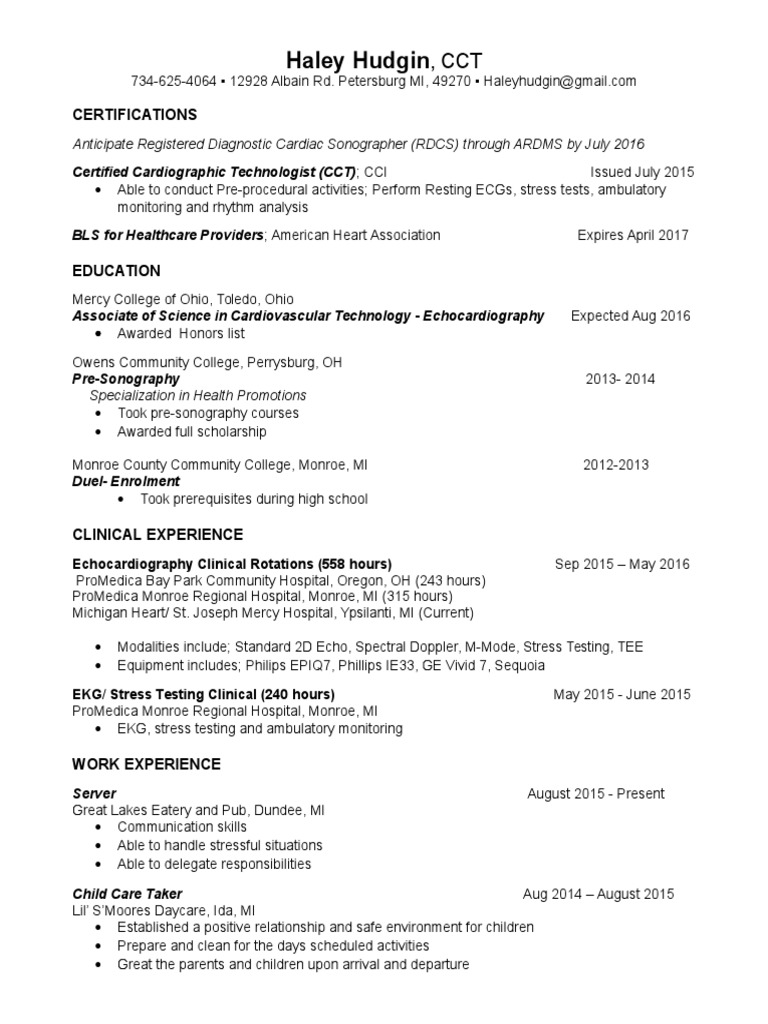 Cardiovascular Tech Resume | PDF | Echocardiography | Medical Ultrasound